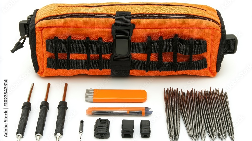 First aid kit bag in orange, isolated on a white background, showing ...