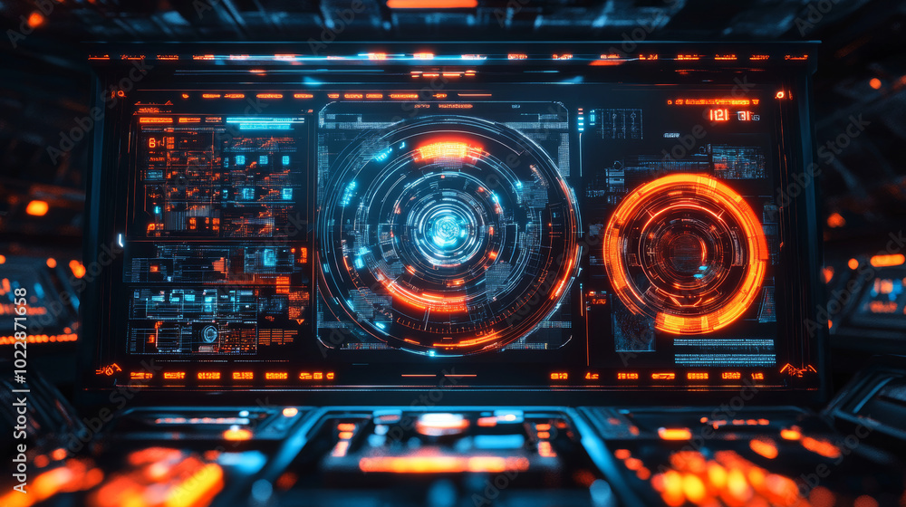 Imagine a sci-fi futuristic HUD (Heads-Up Display), designed to ...