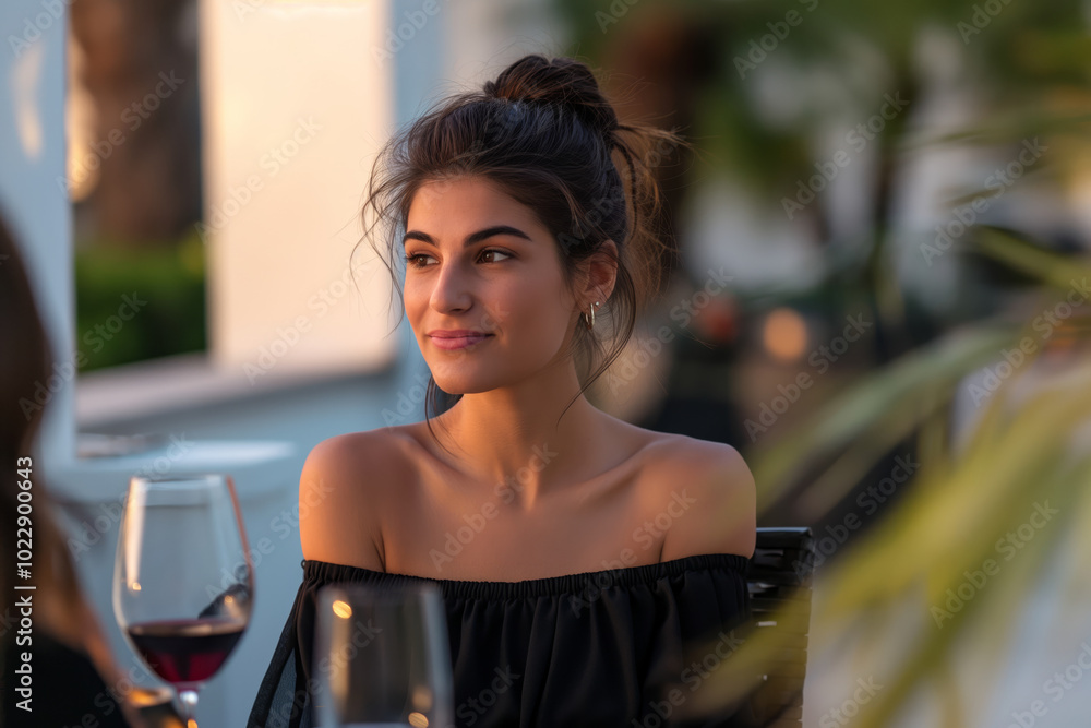 Candid photo of an elegant Italian woman in her late thirties sitting ...