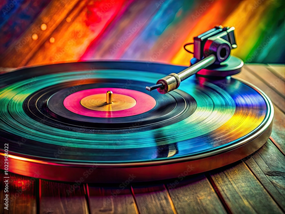 Vintage 45 RPM Record on Turntable with Colorful Background for Retro ...