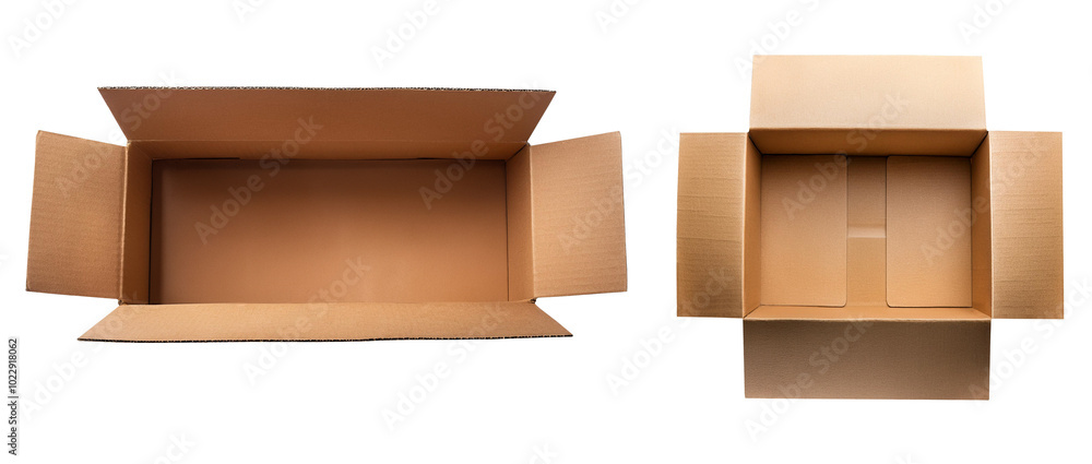 Two rectangular empty open cardboard boxes viewed from above, isolated ...