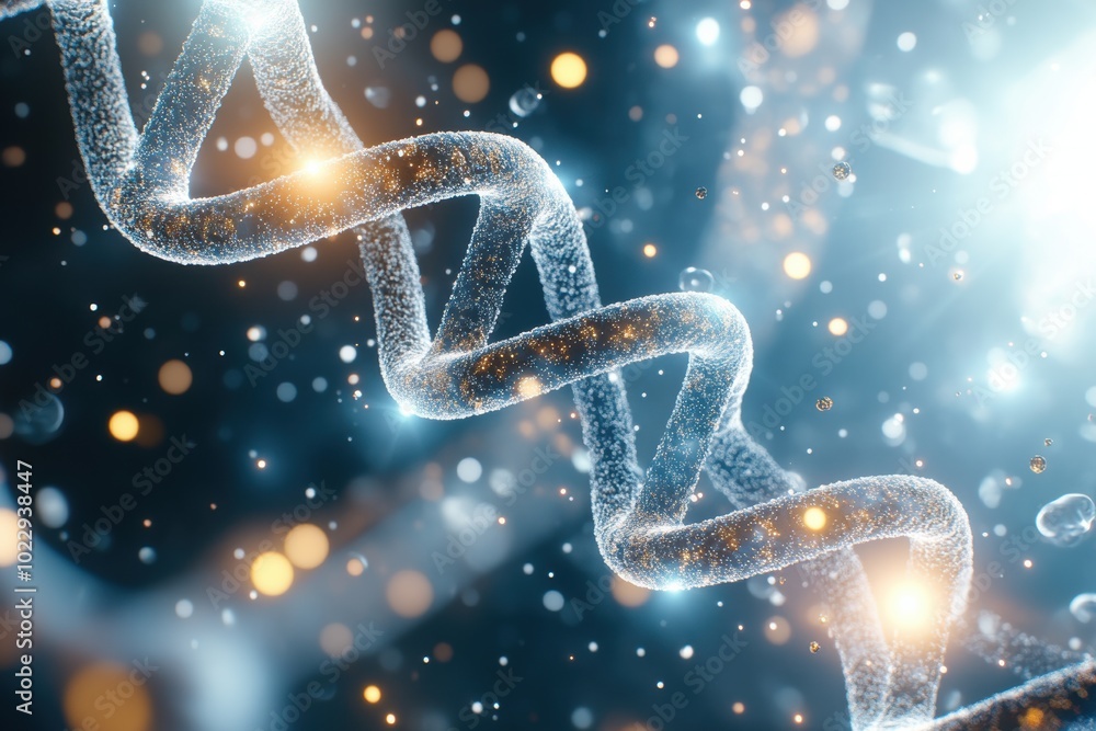 Abstract depiction of DNA helix structure with glowing elements ...