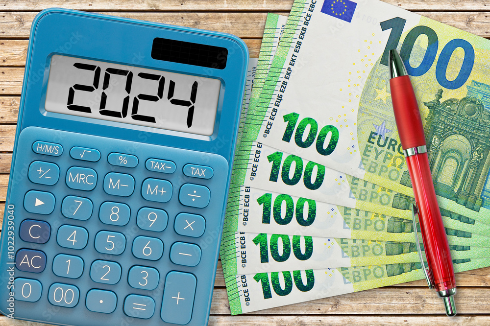 New financial year 2024 - Budget 2024 concept with calculator and ...
