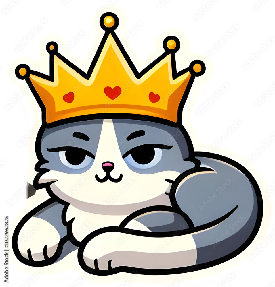 Cartoon cat with crown on transparent background Stock Illustration ...