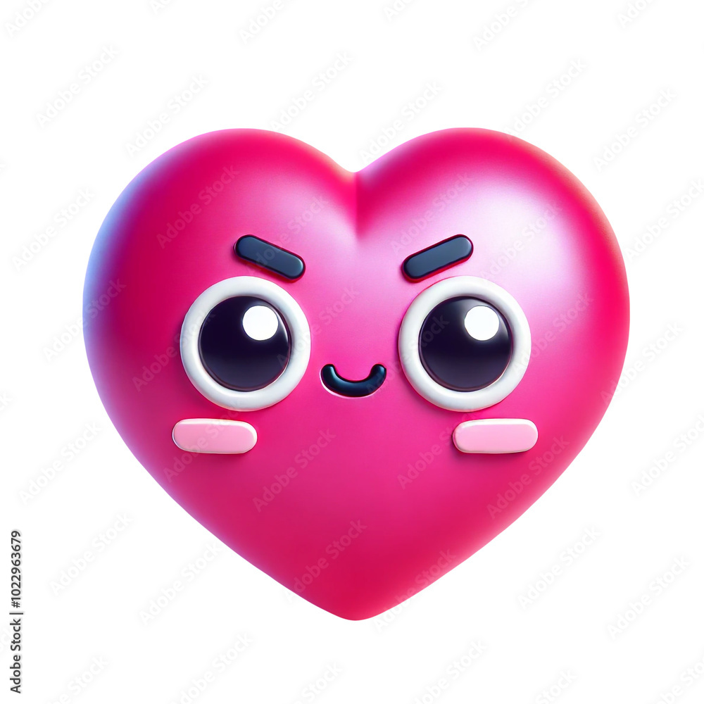 Heart emoji 3D. Funny kawaii design isolated png illustration on white ...