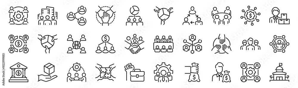 Set of 30 outline icons related to stakeholder. Linear icon collection ...
