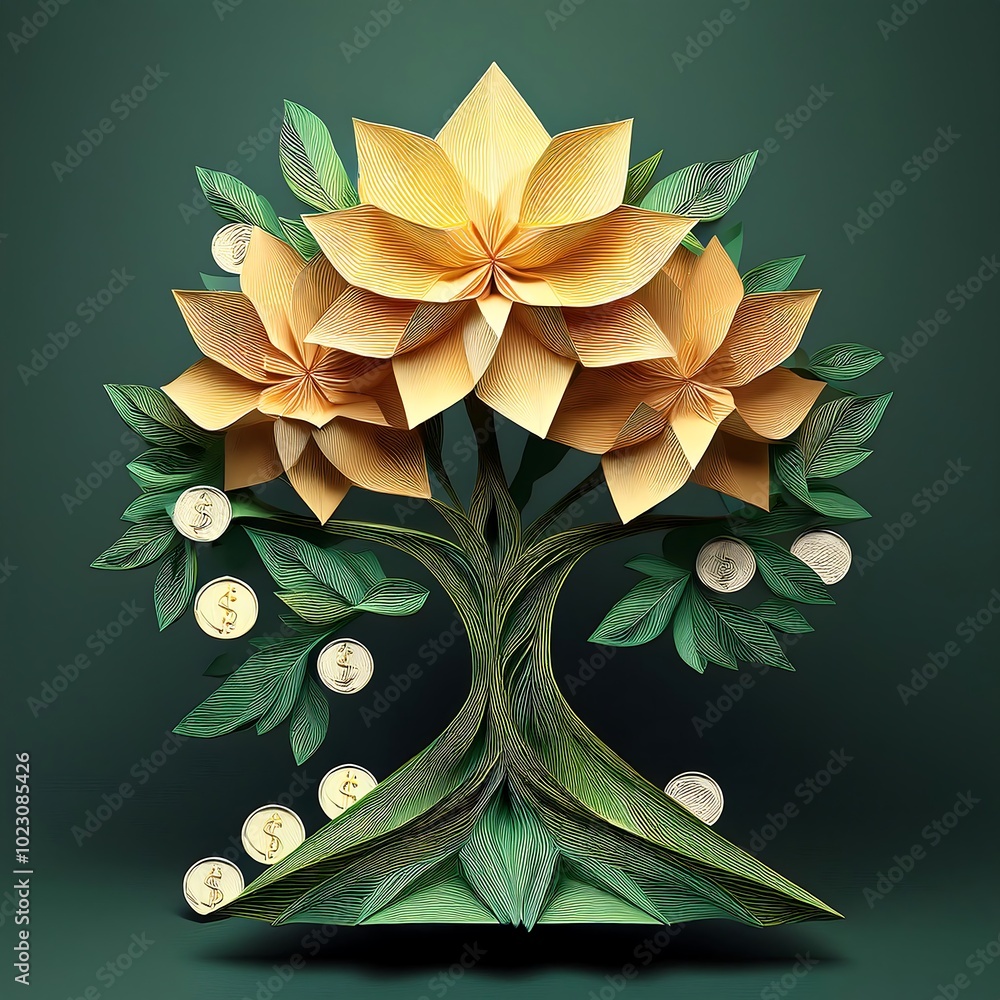 Design an origami flower from a money tree for financial investment ...