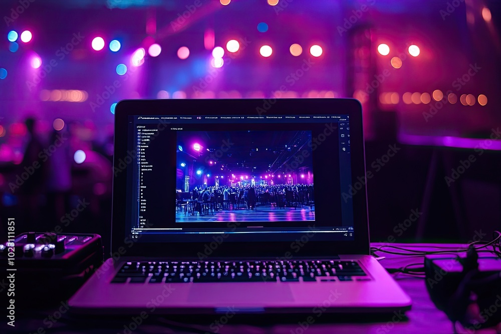 Laptop screen shows a concert. This photo can be used to represent the ...