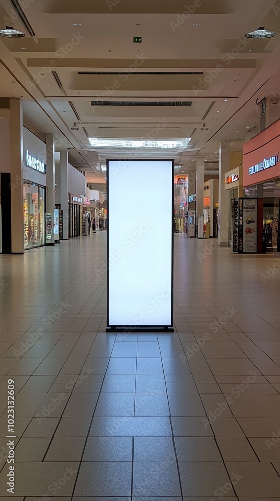 Illuminated digital display stands prominently in an empty shopping ...