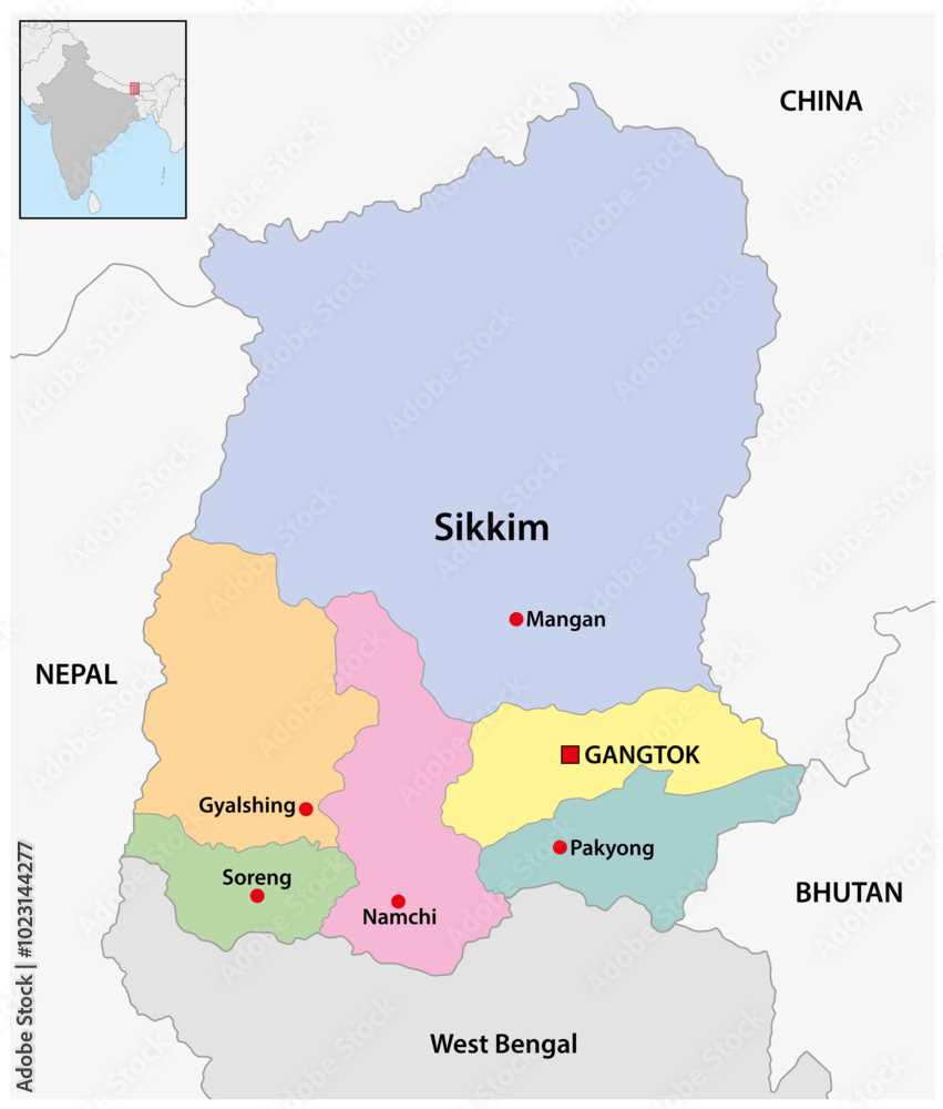 Administrative map of the Indian state of Sikkim Stock Vector | Adobe Stock