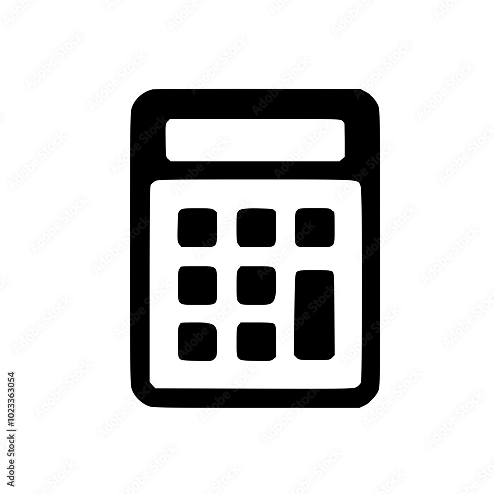 Simple black and white calculator icon depicting a basic rectangular ...