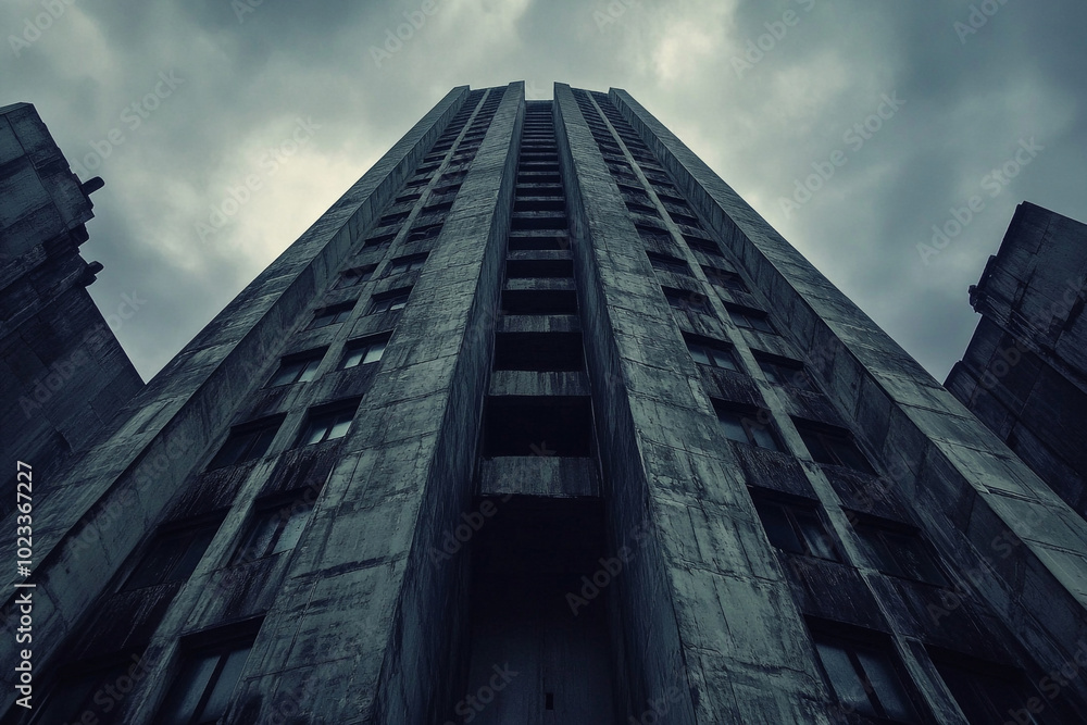 Futuristic Dystopian Brutalist Skyscraper Design Showcasing Monolithic ...