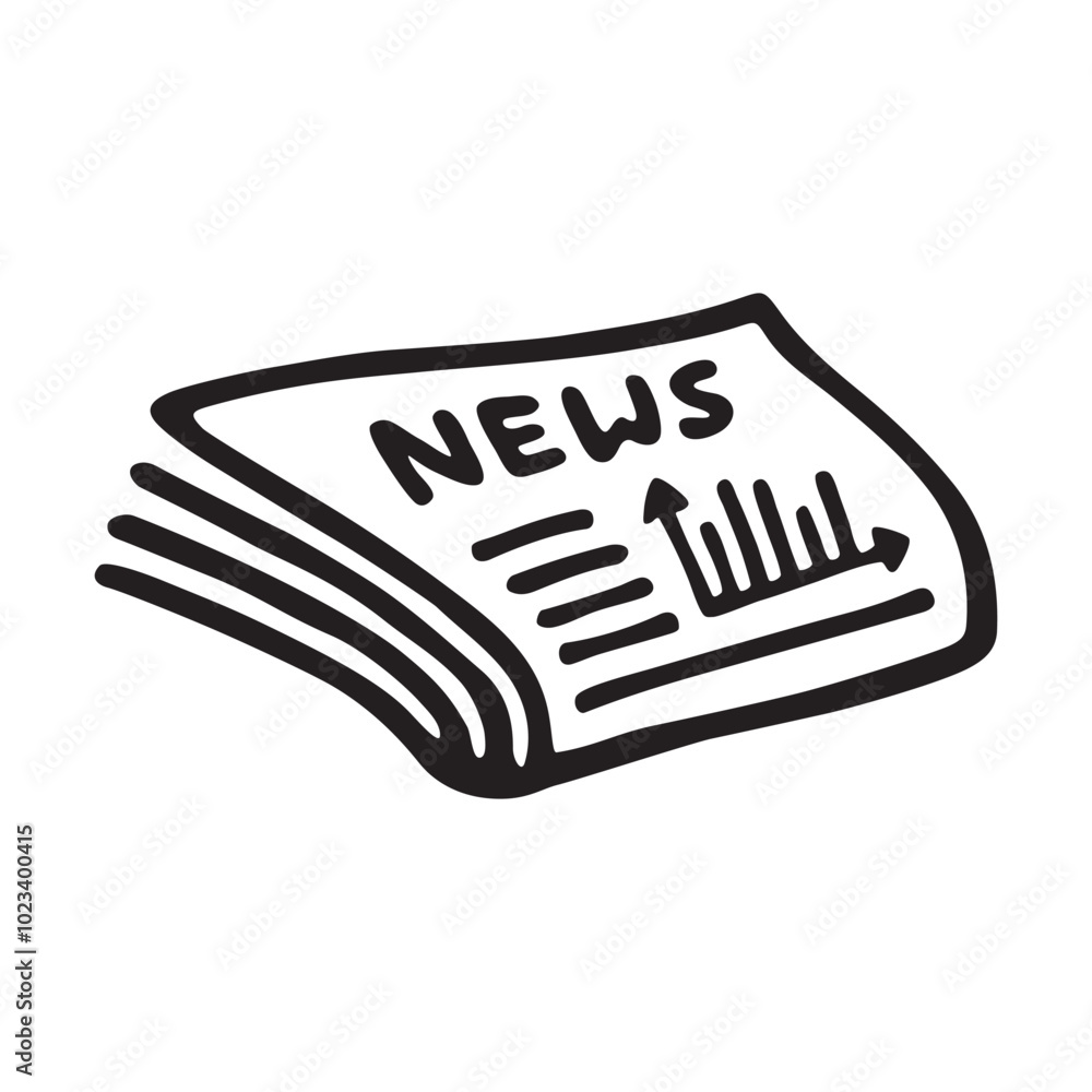Doodle newspaper icon or logo, hand drawn with ink pen. PNG isolated on ...