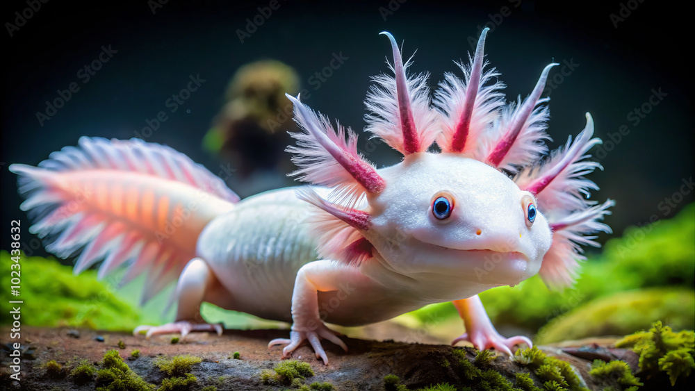 leucistic axolotl with pink gills and unique appearance, showcasing its ...