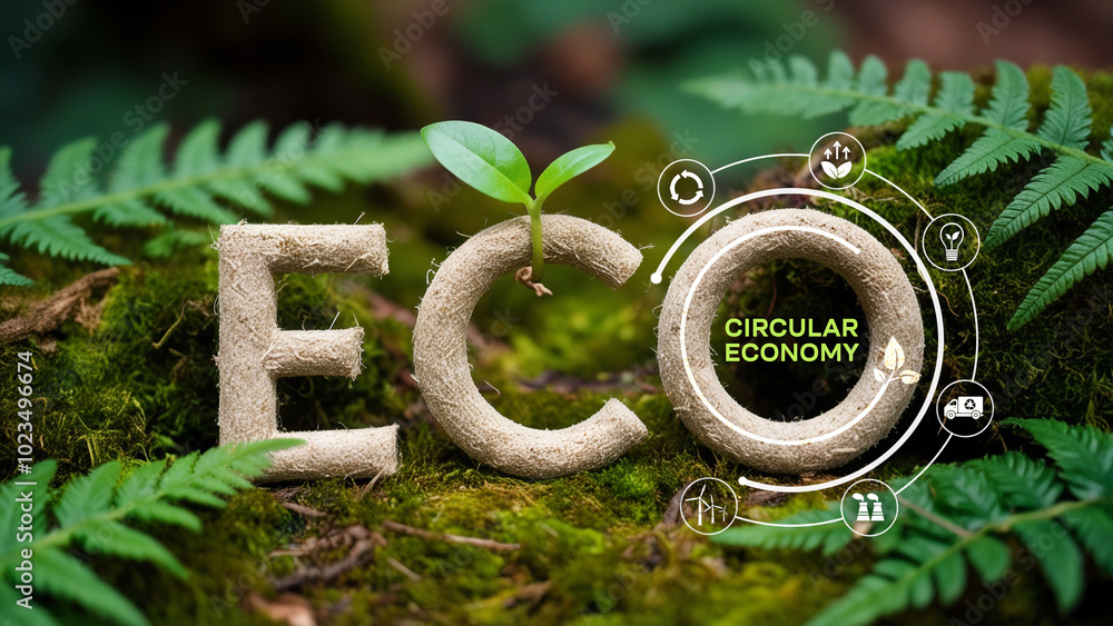 Eco Text on Green Moss Background.Net Zero 2050.CO2 reduce.Green energy ...