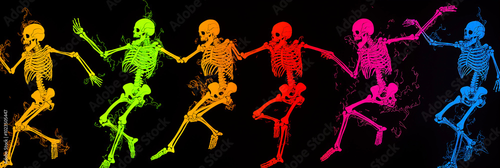 Neon Glow Dancing Skeletons, High Tech Cyber UV Light X-ray Effect ...
