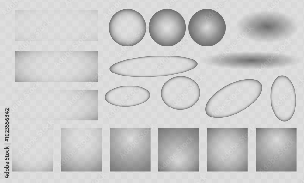 Set of transparent shadow with soft edges. Paper shadow effect. Realistic transparent overlay ...
