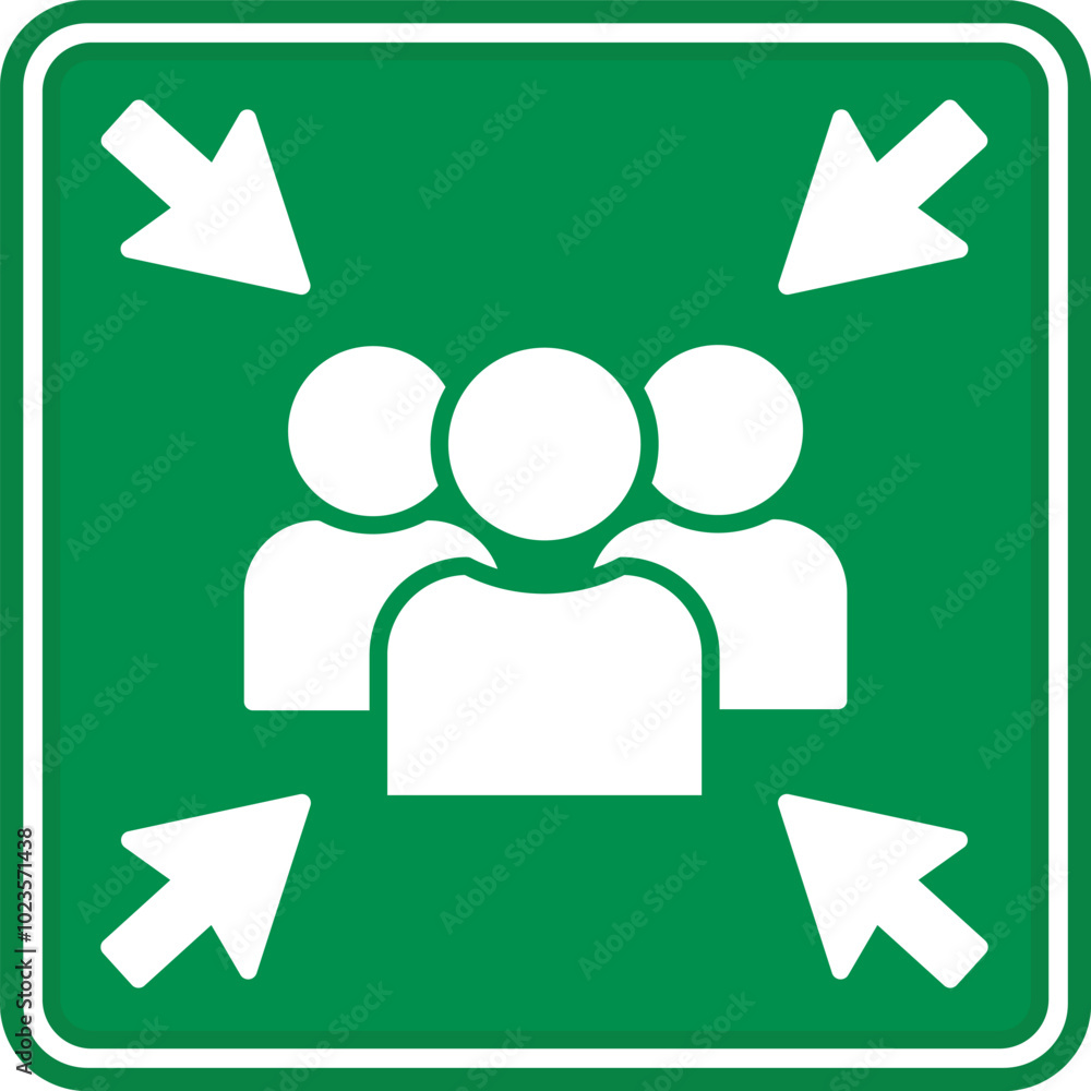 Green Sign Assembly Point. Vector Icon. Emergency Evacuation Symbol ...