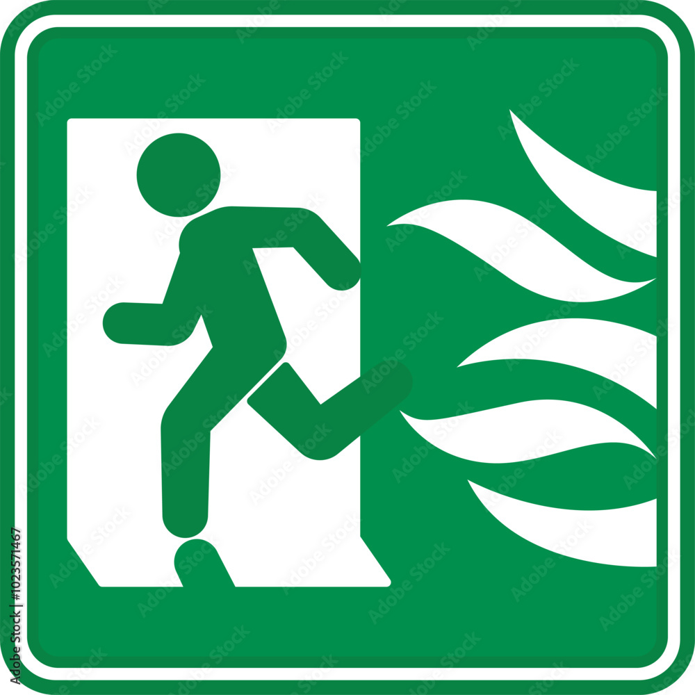Green Sign Fire Exit. Vector Icon. Fire Emergency Evacuation Symbol ...
