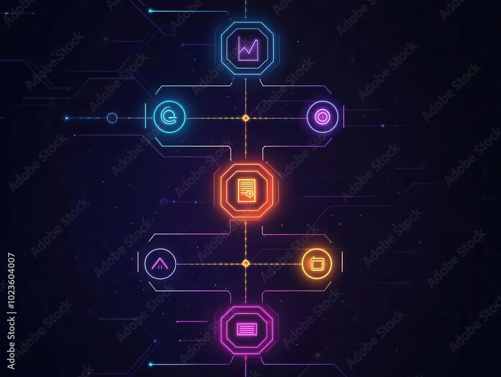 sleek vertical timeline infographic with five illuminated nodes, each ...