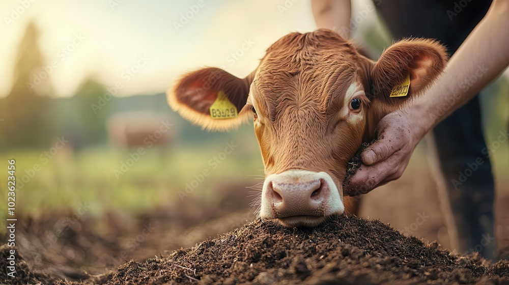 Farmer milking a cow by hand in a rustic barn, livestock farming ...