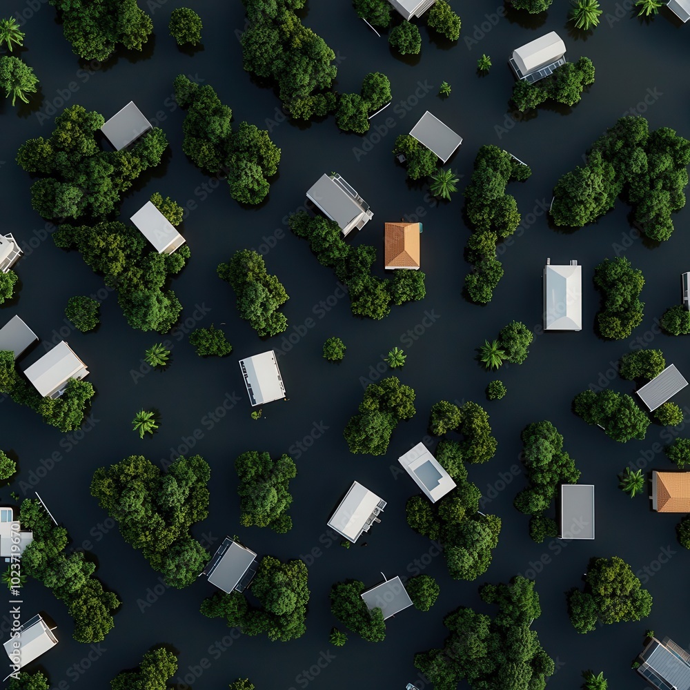 Top-down digital rendering of flood maps showing how a hurricane impacts low-lying coastal towns ...