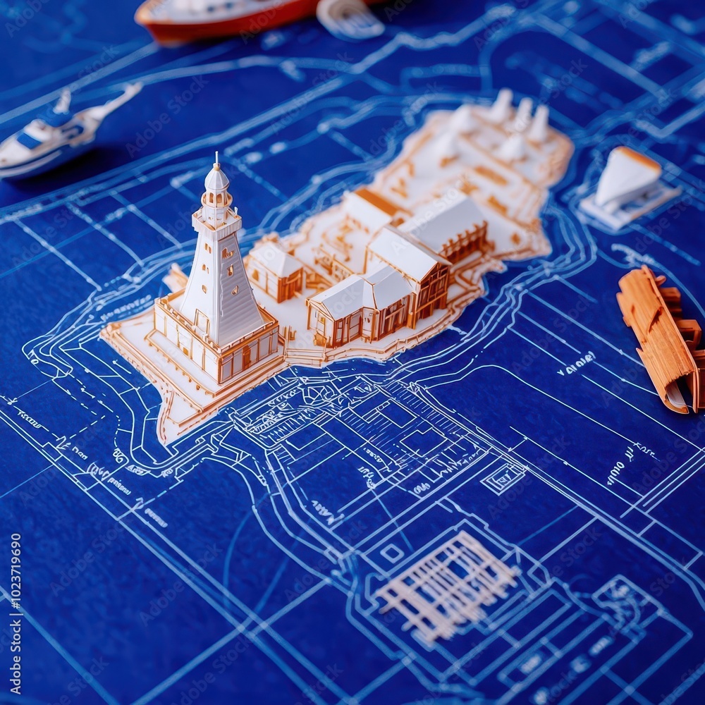 Blueprint of a coastal evacuation plan with flood zones and safe ...