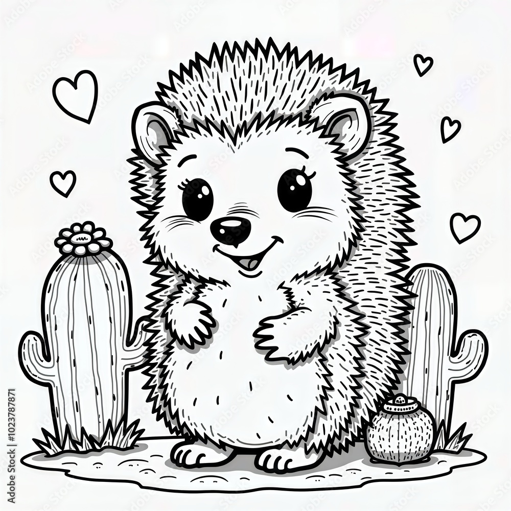 Cute Hedgehog Coloring Page Stock Illustration | Adobe Stock