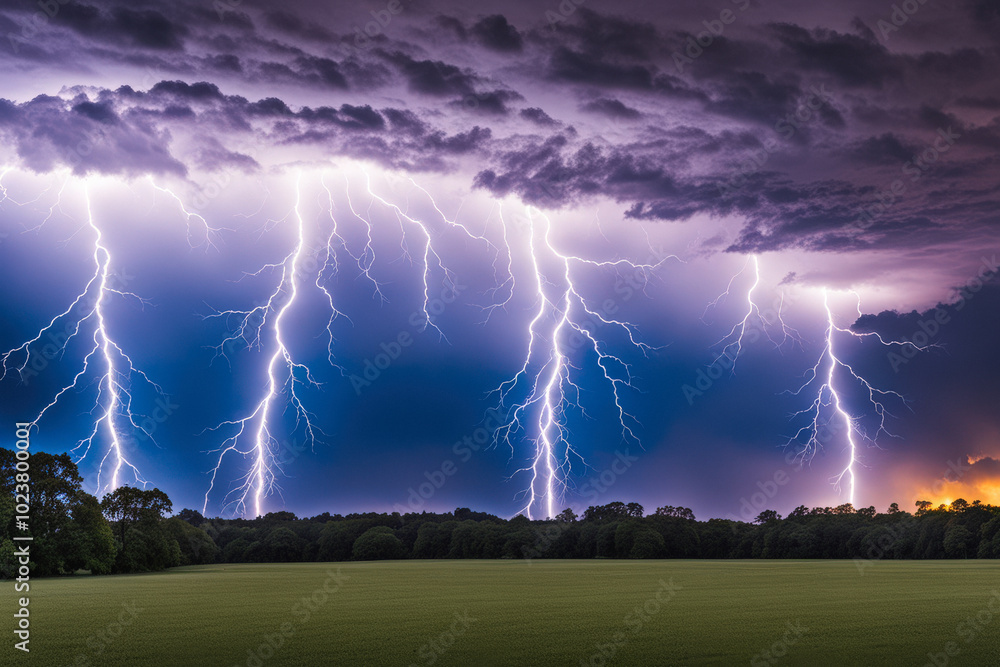 Electrifying display of cloud-to-cloud lightning bolts illuminating a ...