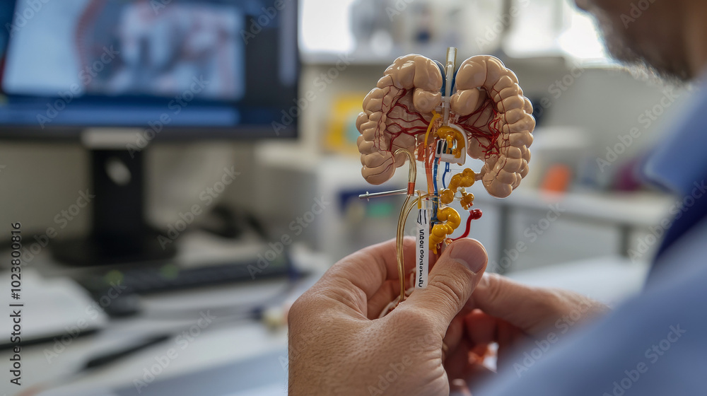 The doctor used a model of the male body to show how the urinary system ...