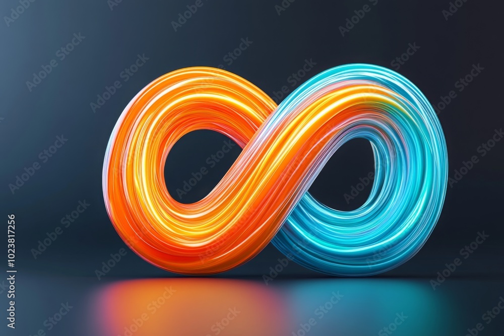 3D Infinity Symbol logo with orange and teal Gradient, for Futuristic Branding and Technology ...