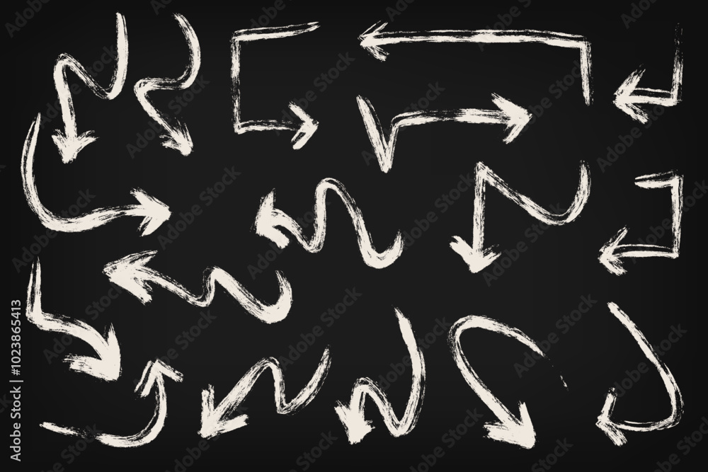 Hand drawn arrows with chalk effect. Hand drawn set of doodle arrow ...