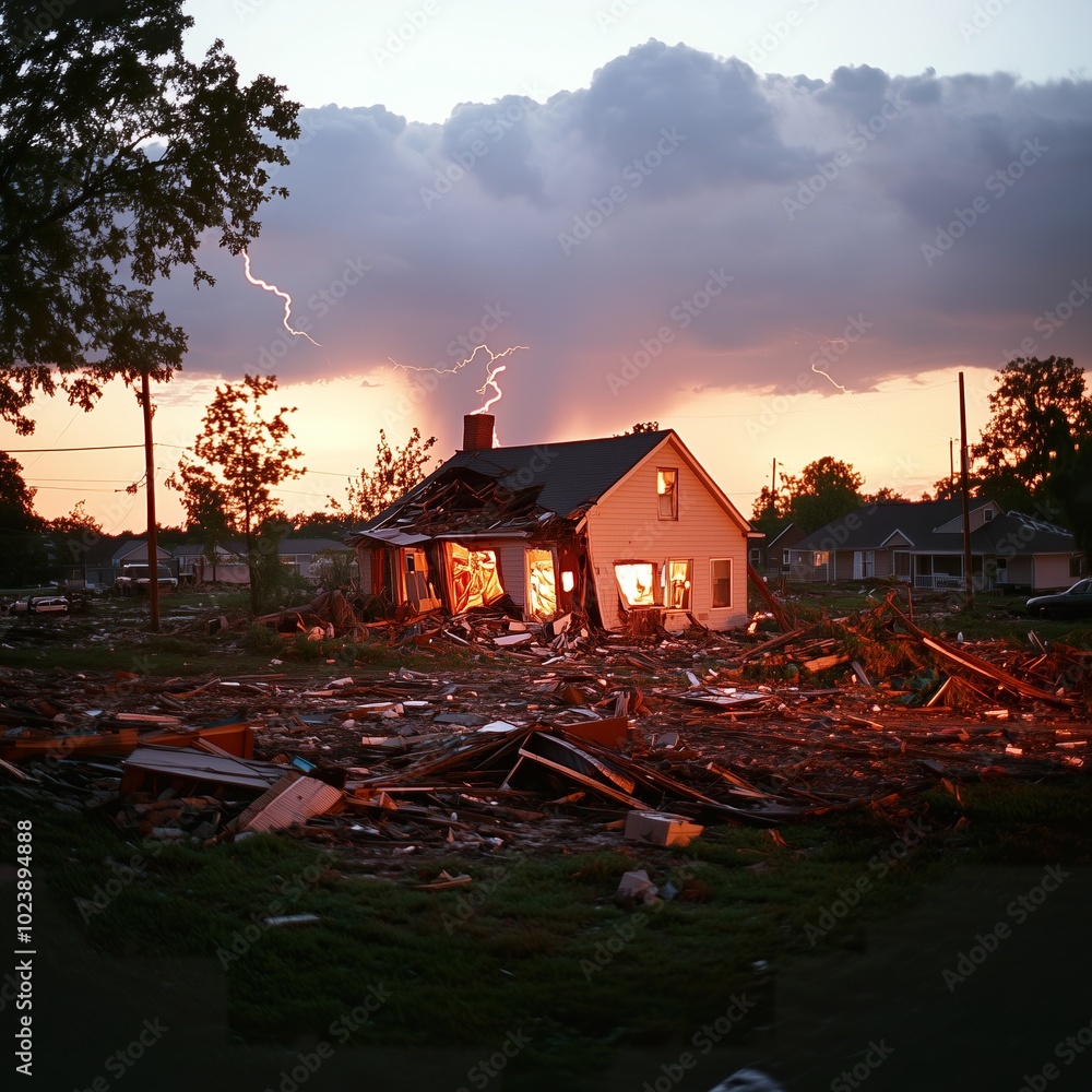 Powerful tornado touches down, splitting sunset glow with stormy ...