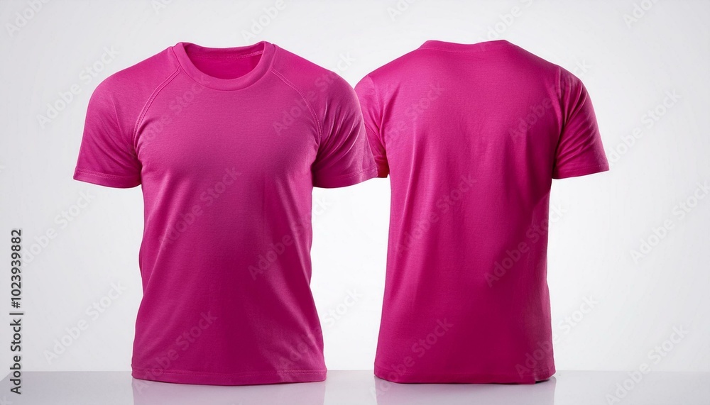 Pink t shirt mockup, front and back view on white background Stock ...
