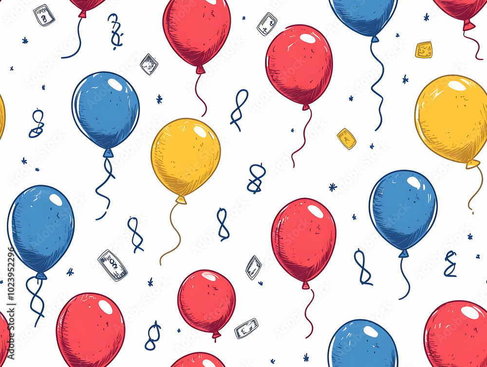 Flat Inflation Balloon Pop Concept: Seamless Cartoon Pattern of ...