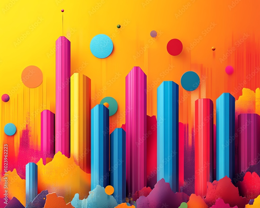 Brightly colored banking charts with diverse bar heights, illustrating ...