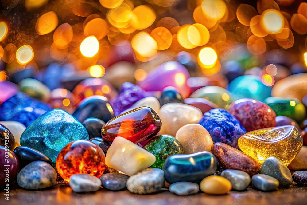 A captivating display of natural gemstones and rare rocks set against a ...