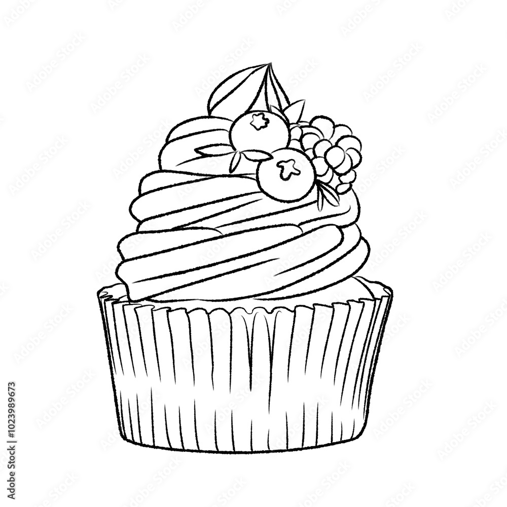 Cupcake outline illustration on transparent background. Food coloring ...