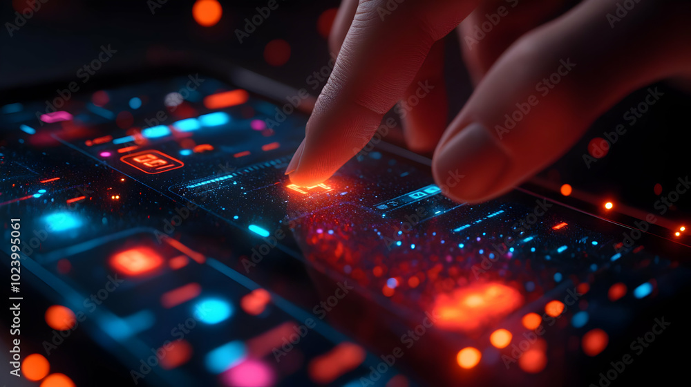 Finger Activates Futuristic Interface on a Device の Stock イラスト | Adobe ...