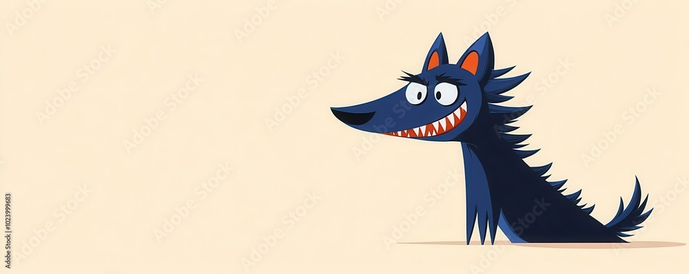 Beast with jagged teeth emerging from shadows creepy theme cartoon ...