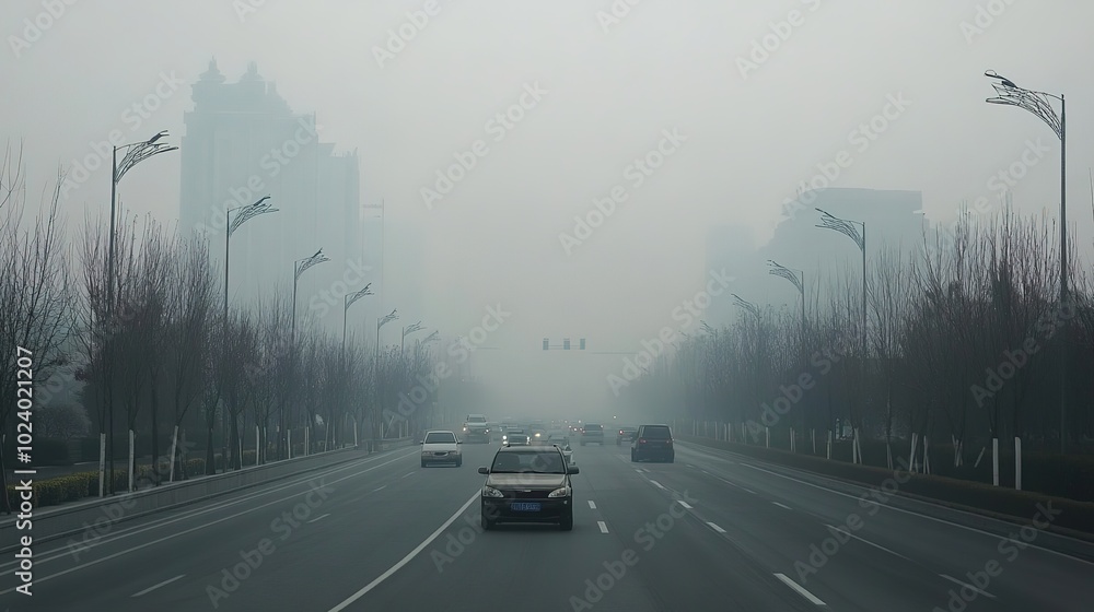 Stock-Illustration „Dramatic depiction of air pollution, featuring a ...