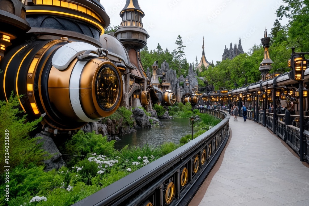 Fantasy kingdom where nature and technology coexist, with enchanted ...