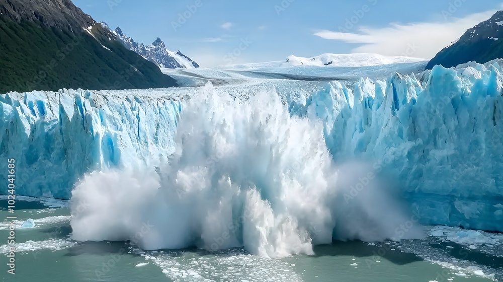 Massive glaciers melting into the vast ocean symbolizing the slow yet ...