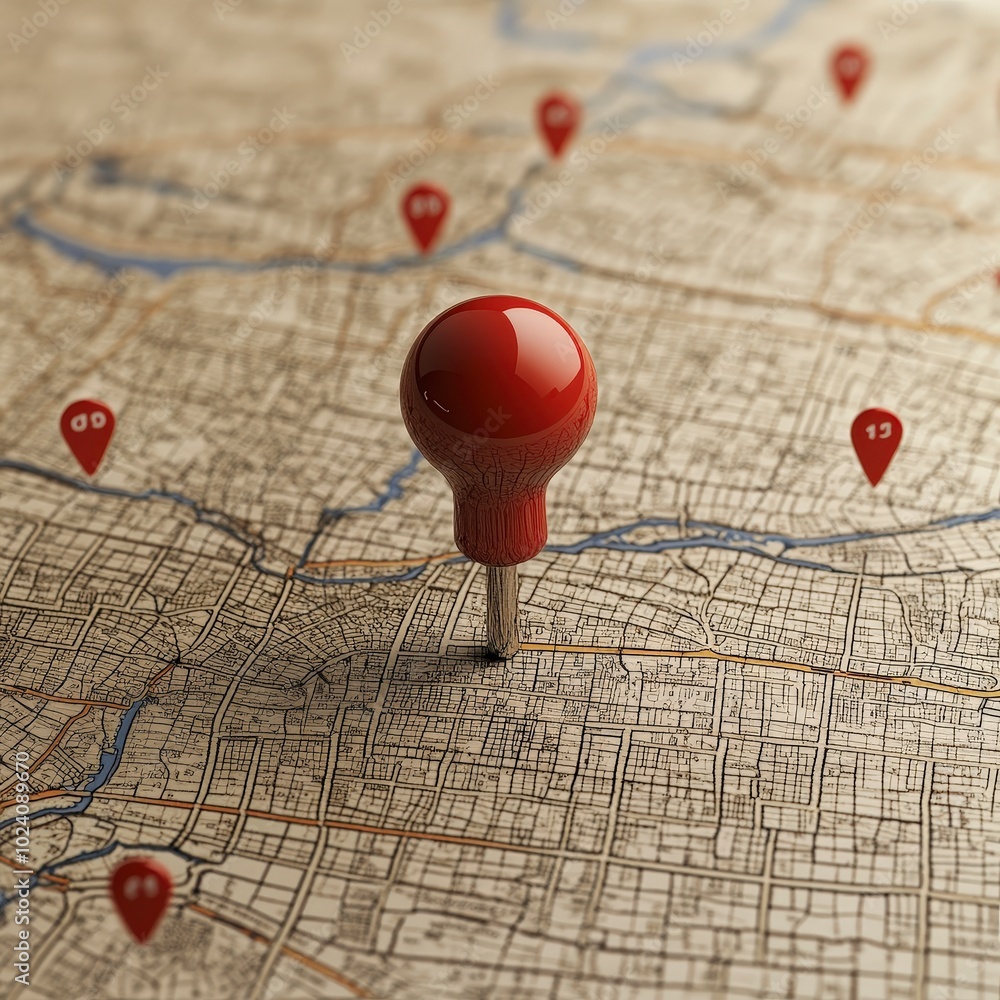 Ilustración de Stock Red map pin marking location on city street map ...