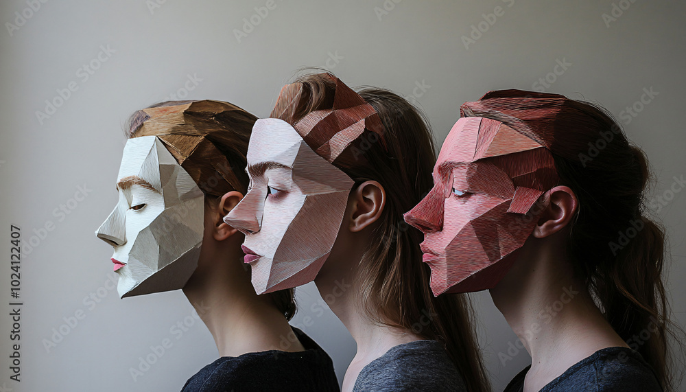 Photograph people wearing masks made from paper, with the masks ...