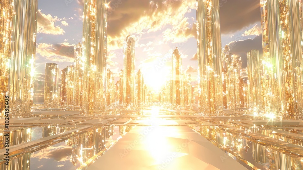 Glorious Celestial City - A Divine 3D Render Illustration of a Crystal ...