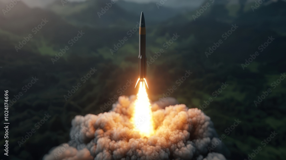 Missile Launch Rocket Taking Off Fire and Smoke Warhead Weapon Military ...
