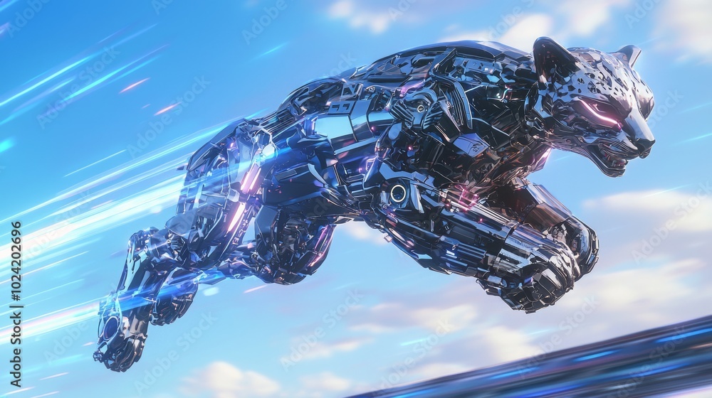 Futuristic Mechanical Cheetah Sprinting in Digital Landscape with ...