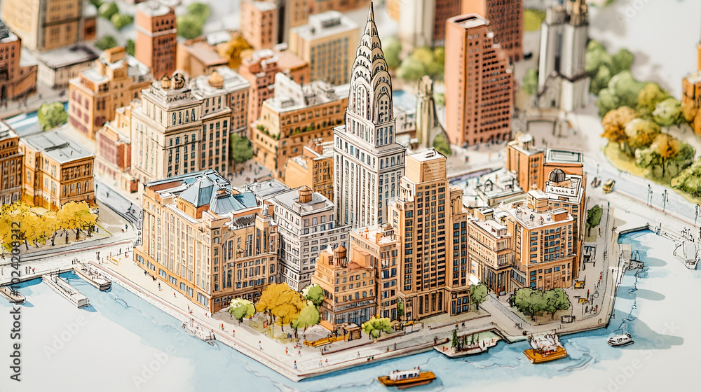 Cartoon drawing doodle map of Manhattan, New York City, NYC, top-down ...