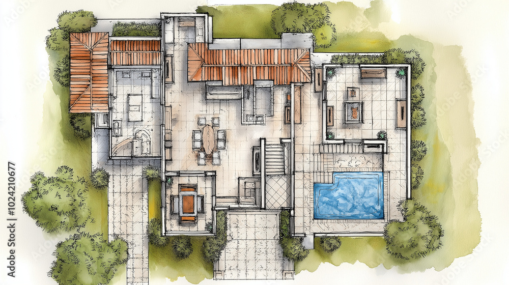 Pencil drawing of the floor plan of a luxury middle age building Stock ...